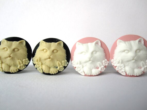 Pair of Cat Cameo Plugs Black or Pink Kitty Plugs Girly - Etsy