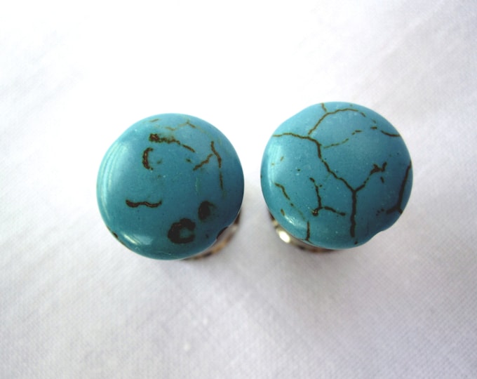 Pair of Turquoise Plugs 2g, 0g, 00g, 7/16, 1/2, 9/16, 5/8, 3/4, 7/8, 1 ...