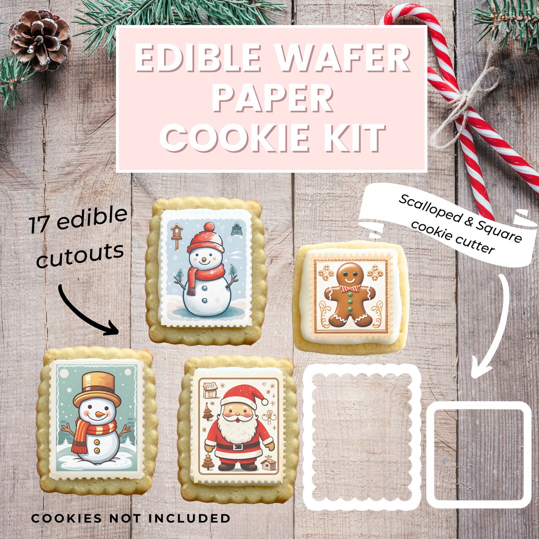 Christmas Stamps 2 Cookie Cutters & Edible Wafer Paper Cutouts ...