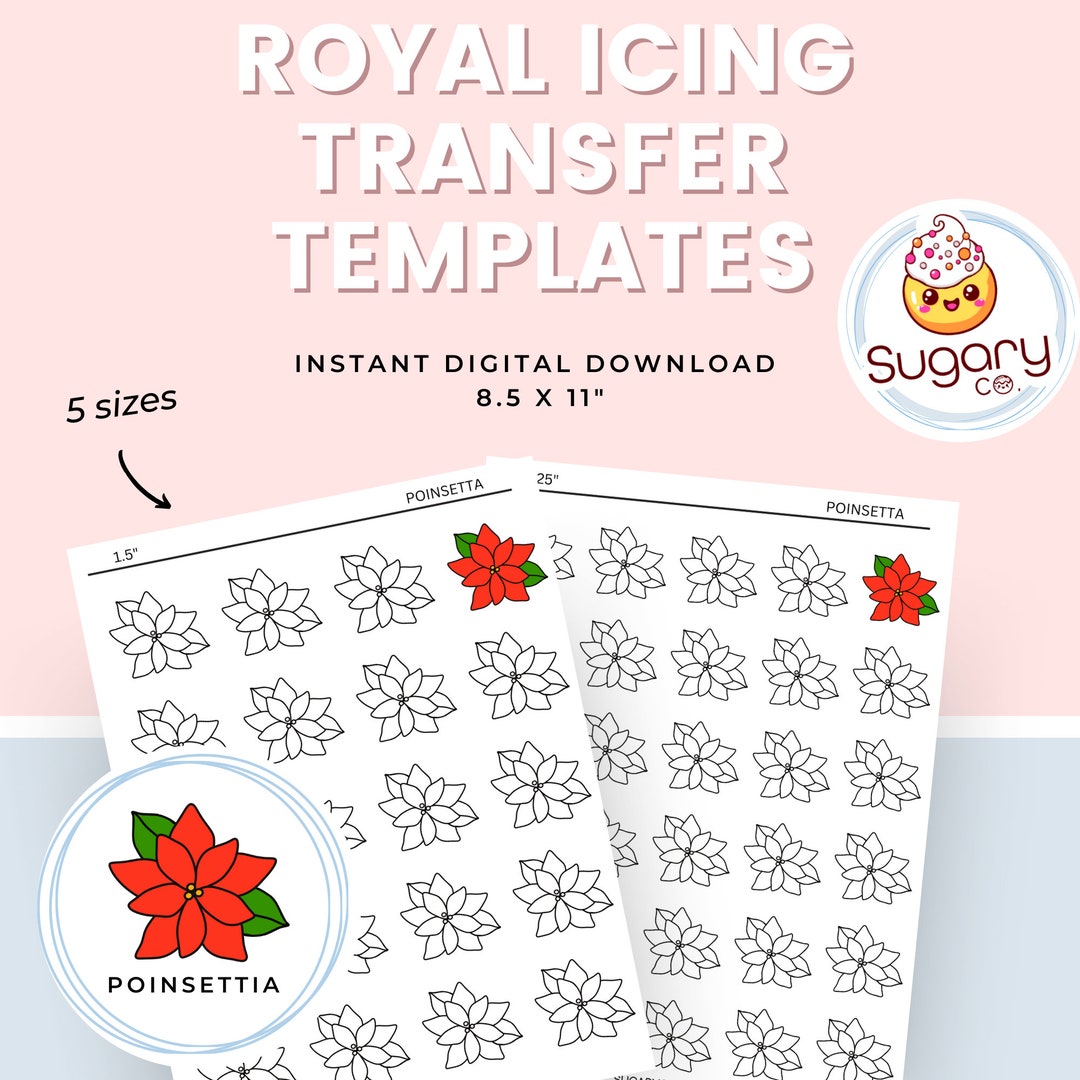 Poinsettia Royal Icing Transfer Sheets: Christmas Cookie Decorating ...
