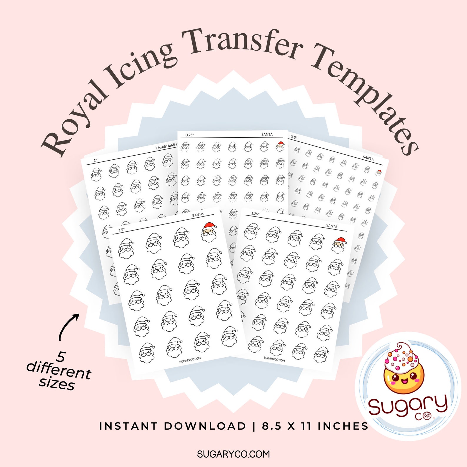 SANTA Royal Icing Transfer Sheets, Set of 5 Printable Sheets, Digital ...