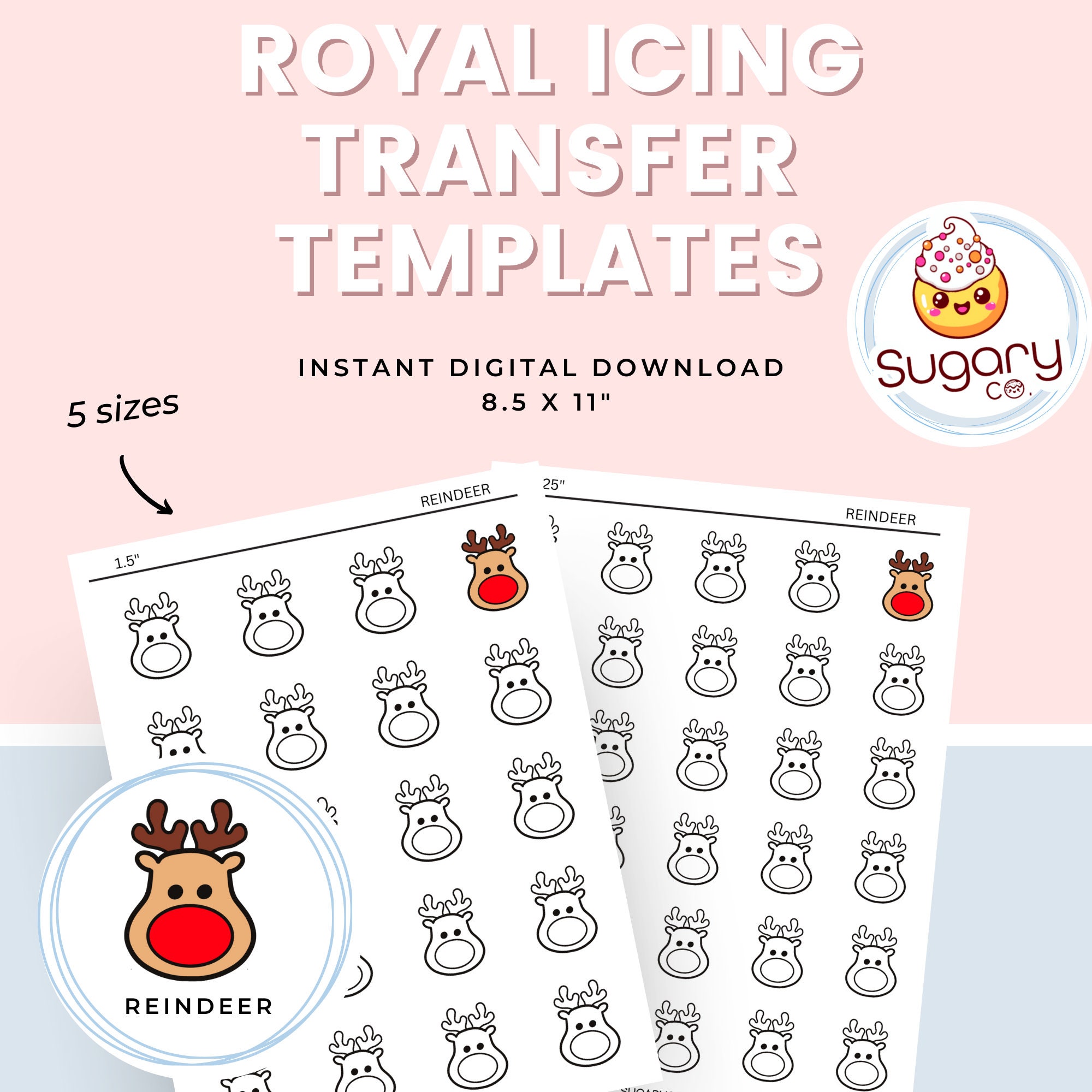 Reindeer Royal Icing Transfer Sheets: Christmas Cookie Decorating ...