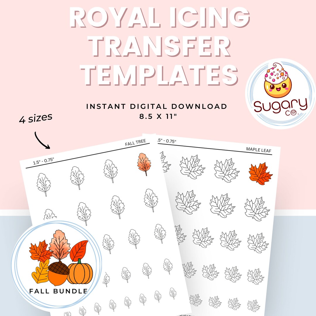 Fall Royal Icing Transfer Templates: Leaves, Acorn, Pumpkin ...