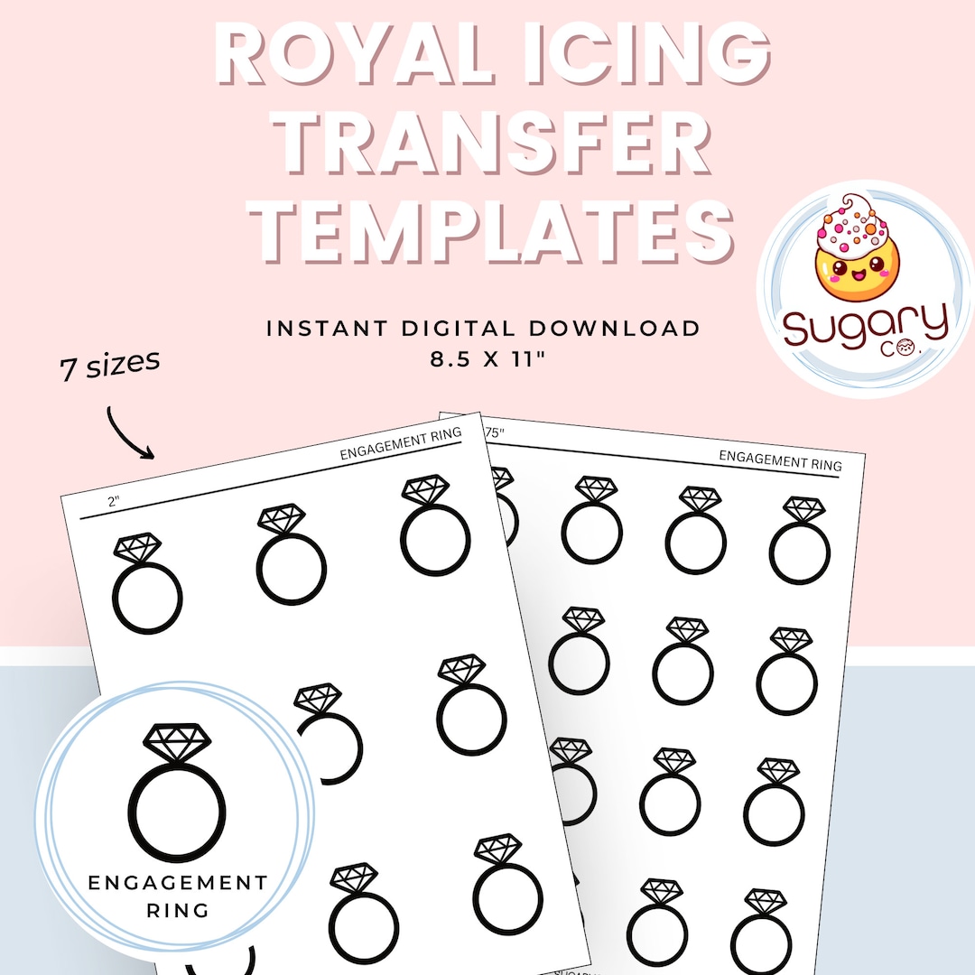 Engagement Ring Royal Icing Transfer Sheets: Cookie Decorating Template ...