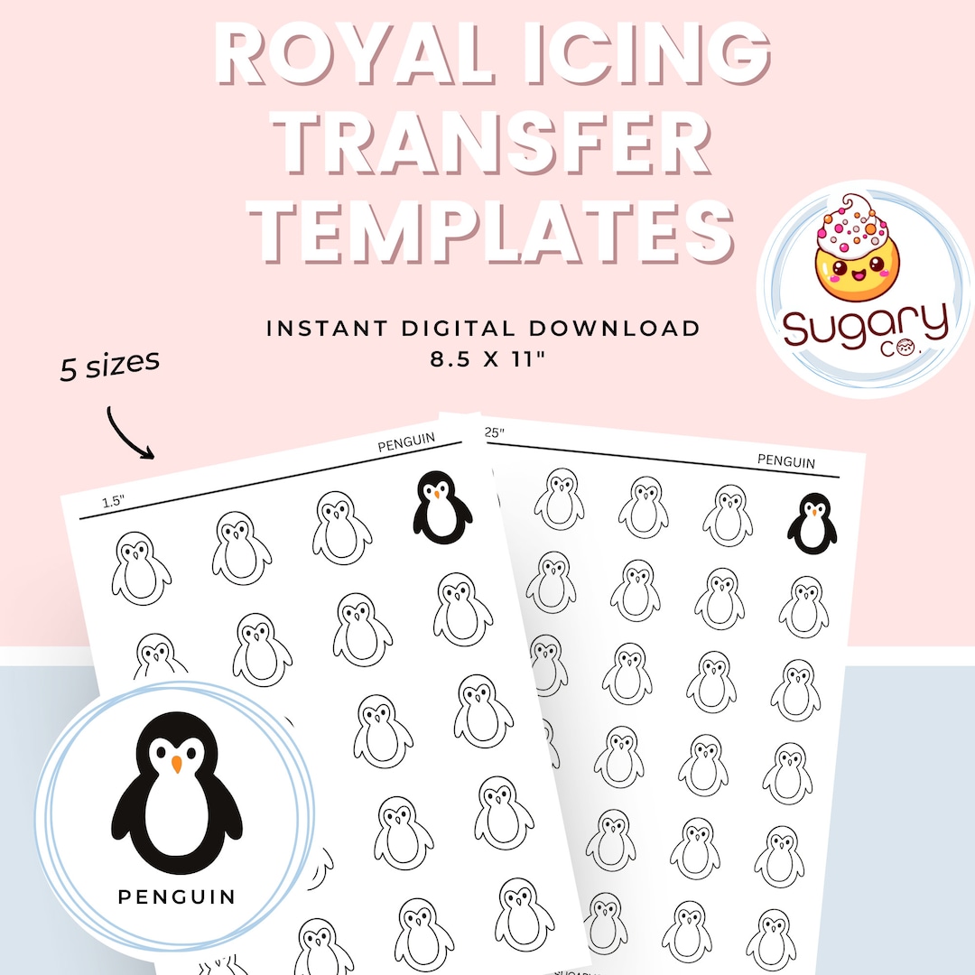 PENGUIN Royal Icing Transfer Sheets | Set of 5 Printable Sheets ...