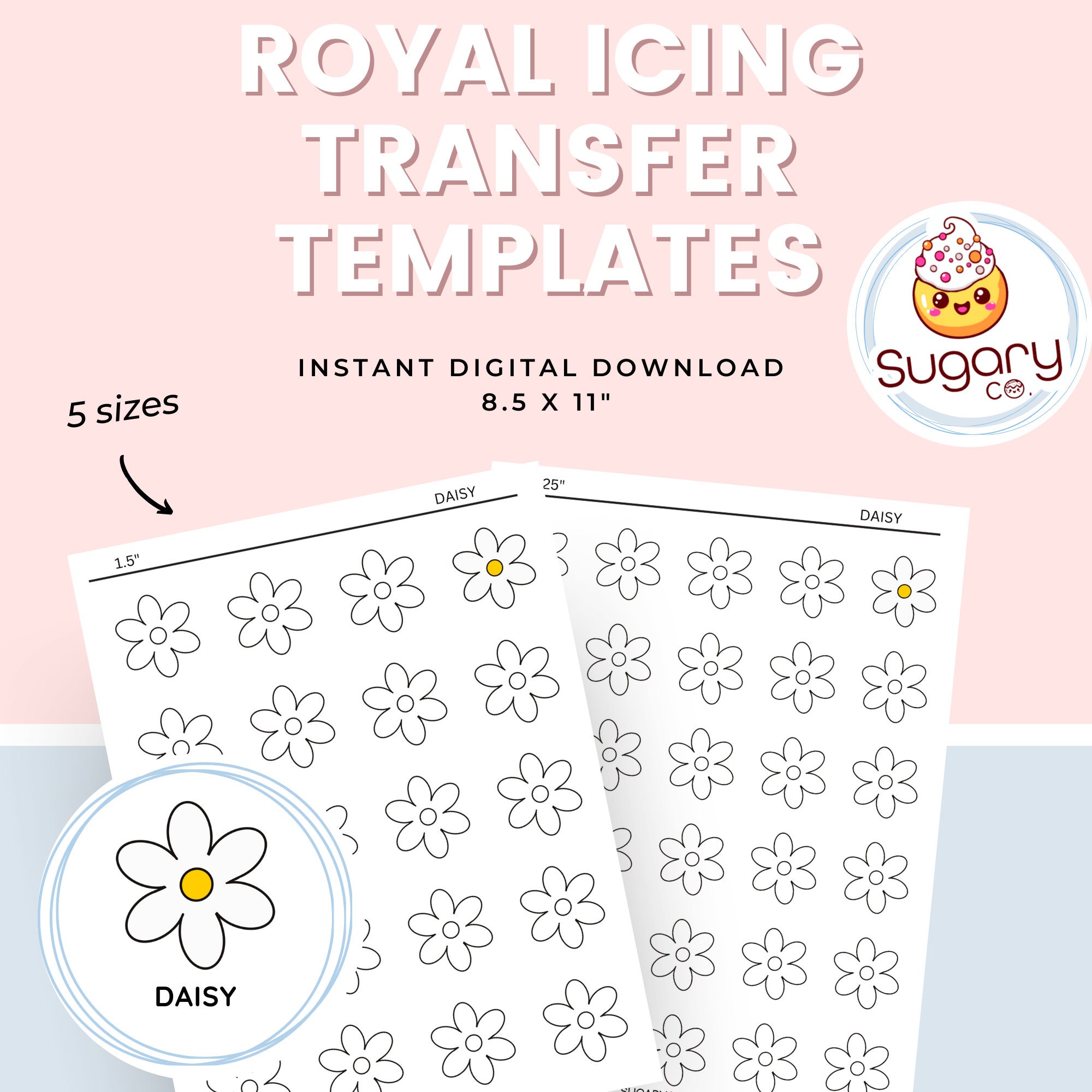 Daisy Royal Icing Transfer Sheets: Cookie Decorating Templates (digital ...