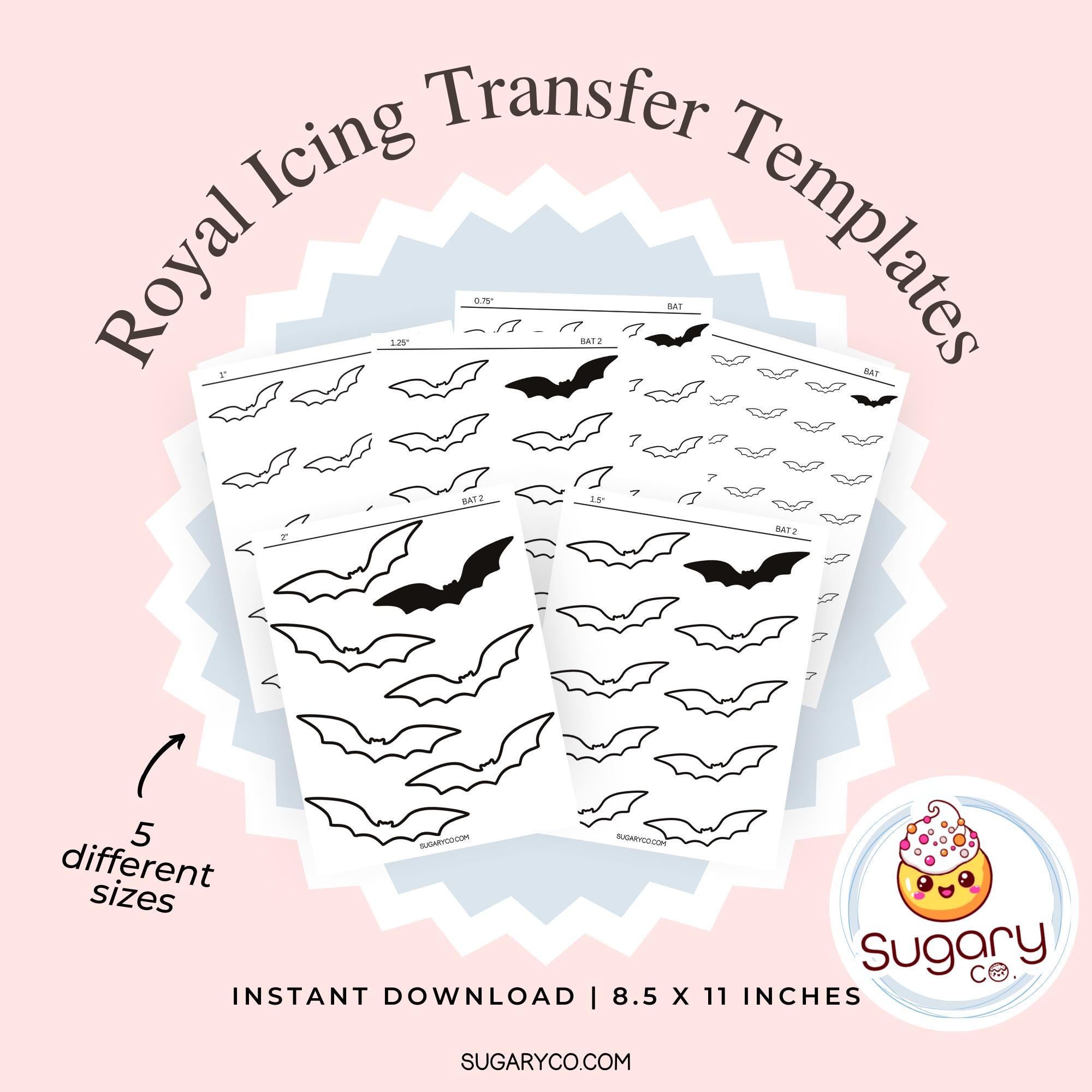 Bat Royal Icing Transfer Templates: 2 Bat Designs, Halloween Cookie ...