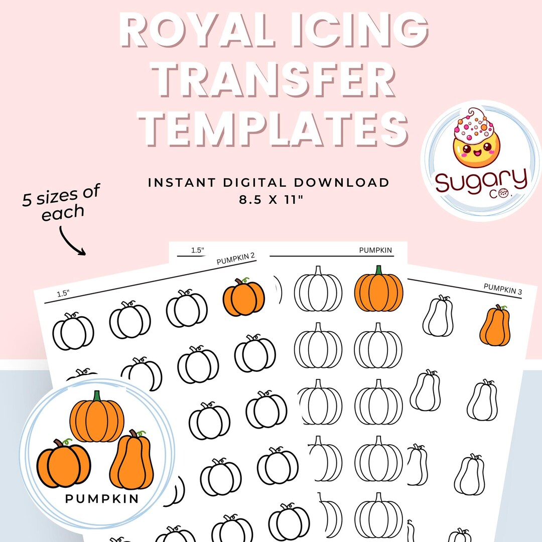Pumpkin Royal Icing Transfer Sheets: 3 Pumpkin Designs, Fall Cookie ...