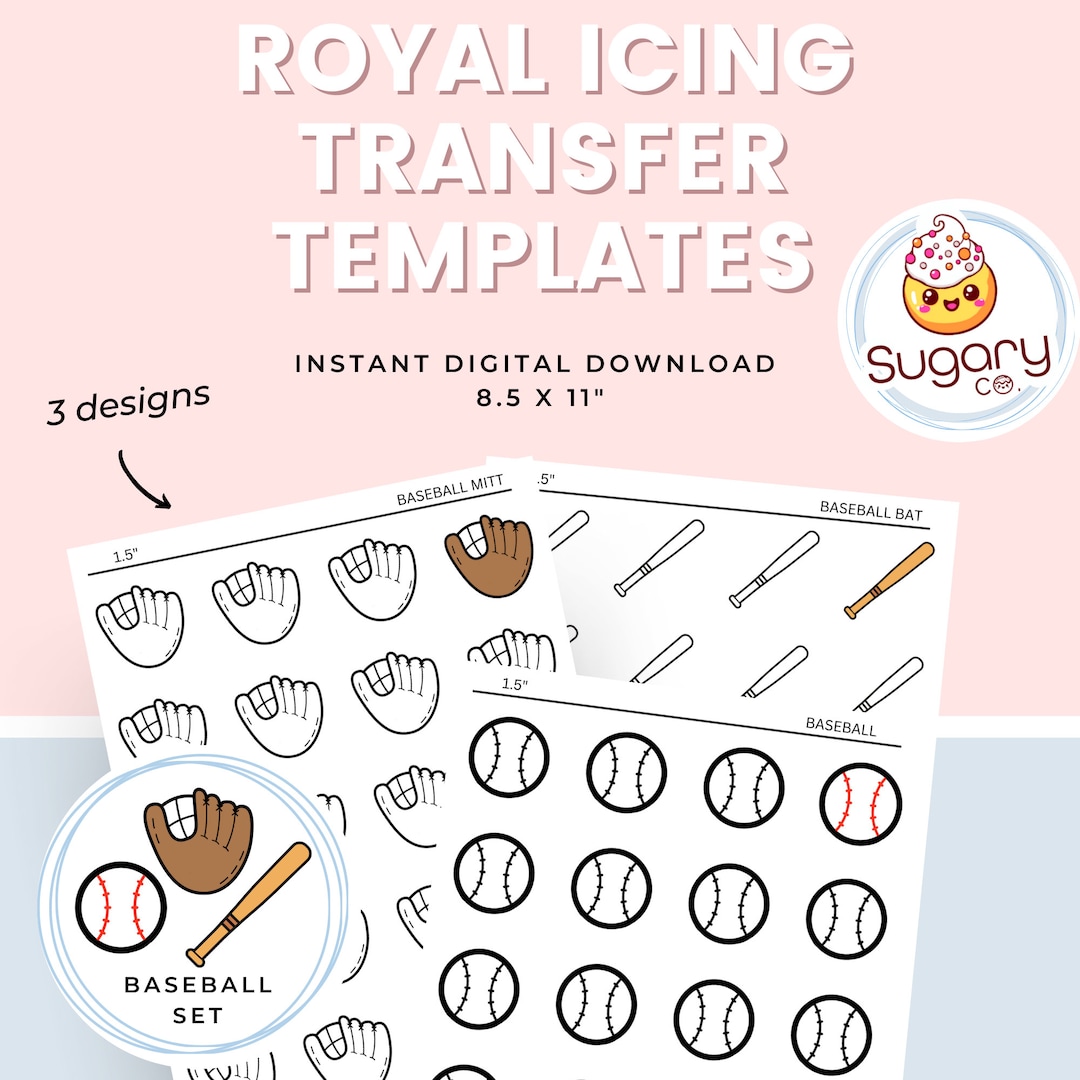 BASEBALL Set Royal Icing Transfer Sheets, Set of 5 Printable Sheets, 3 ...