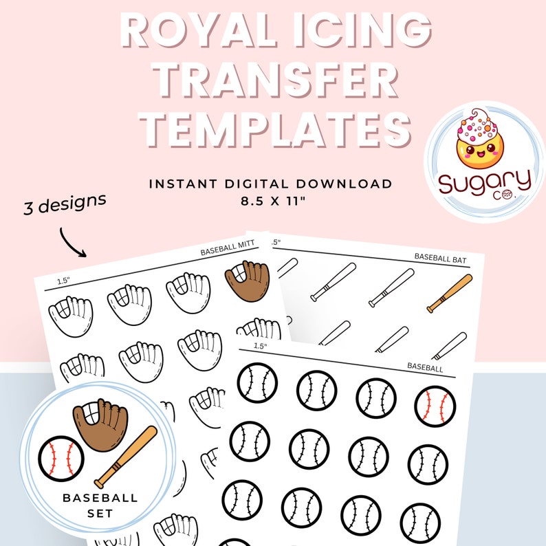 Baseball, Bat and Glove Royal Icing Transfer Sheets: Cookie Decorating ...