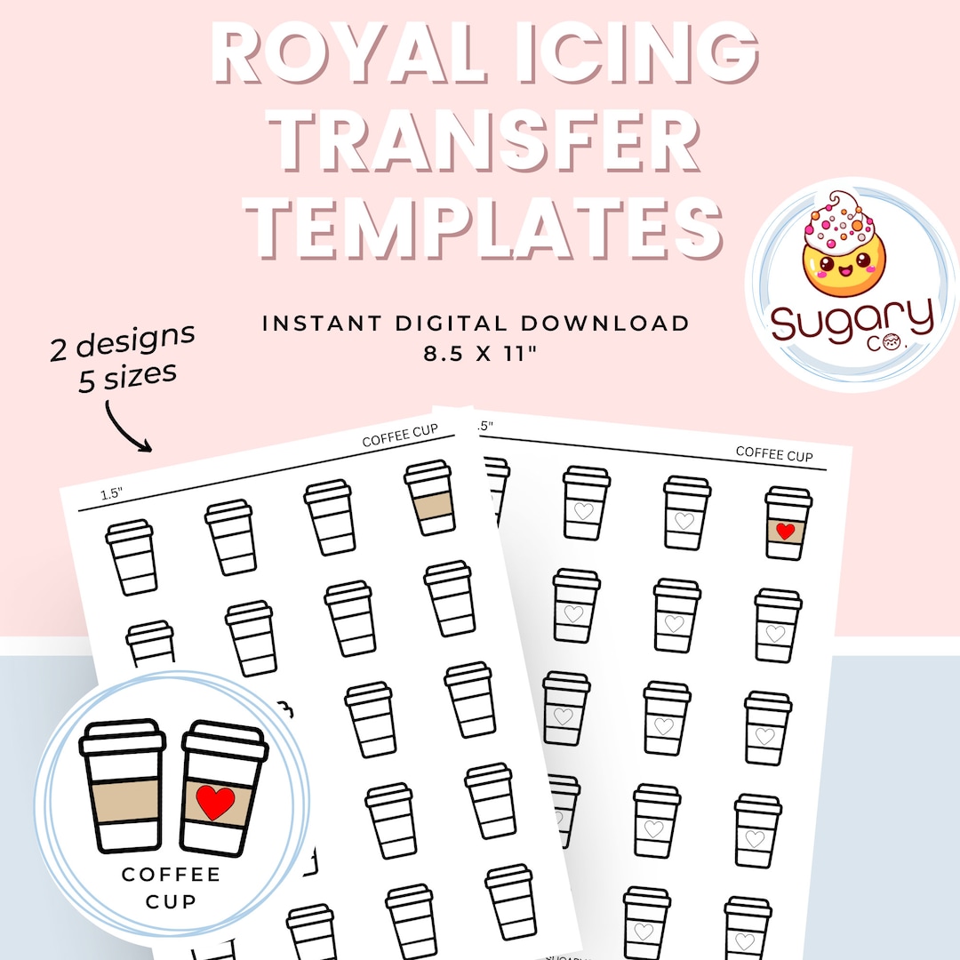 Coffee Cup Royal Icing Transfer Sheets: Cookie Decorating Templates ...