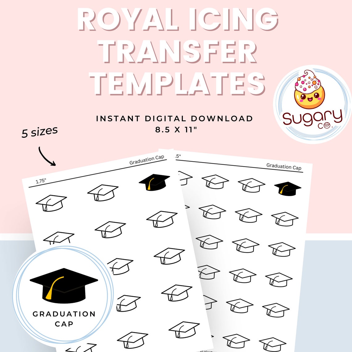 Graduation Cap Royal Icing Transfer Sheets: Cookie Decorating (digital ...