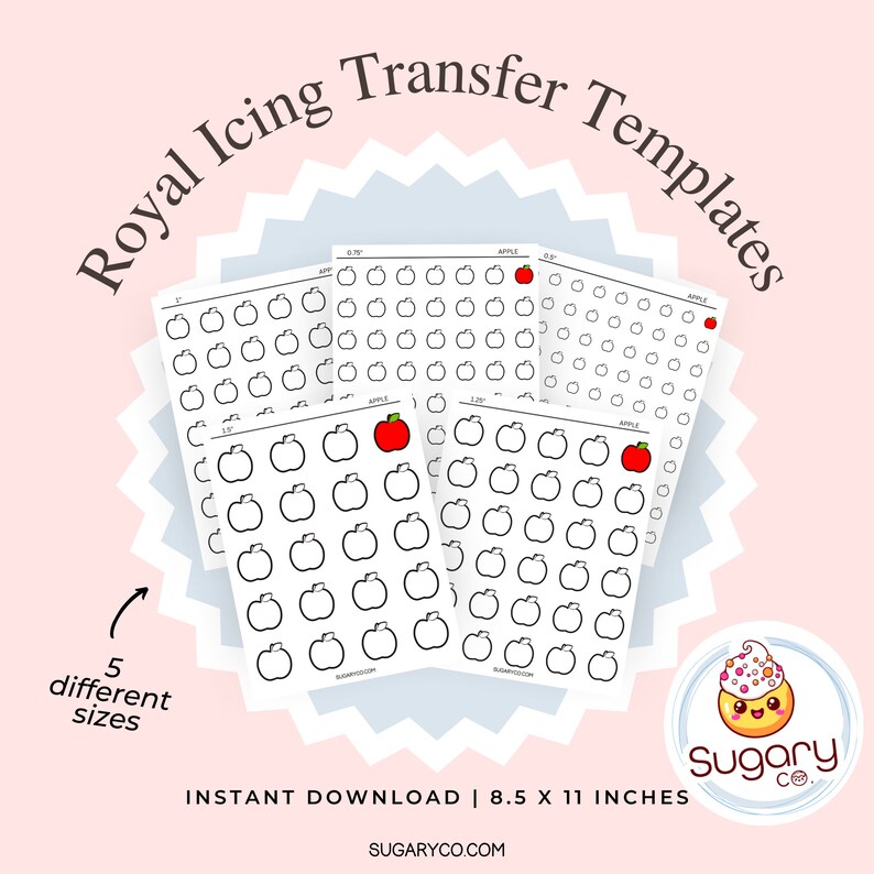 Apple Royal Icing Transfer Sheets: Cookie Decorating Template (digital ...