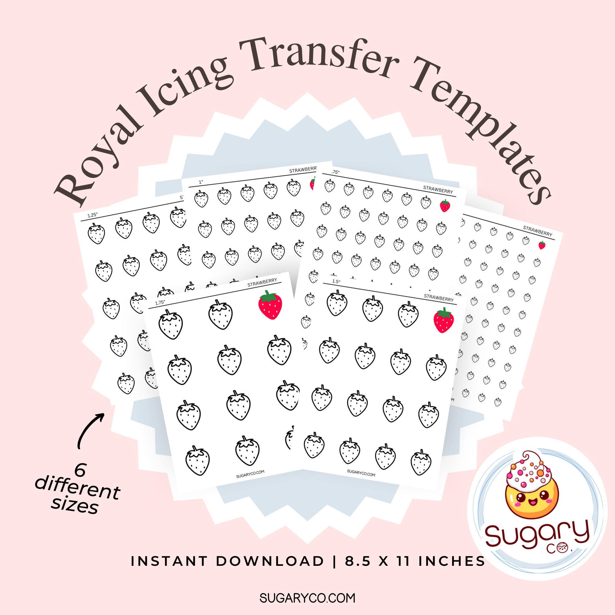 Strawberry Royal Icing Transfer Sheets: Cookie Decorating Template ...