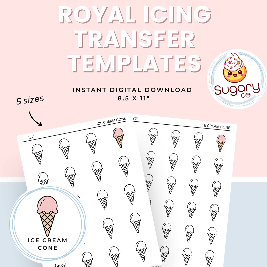 Ice Cream Cone Royal Icing Transfer Sheets: Cookie Decorating (digital ...
