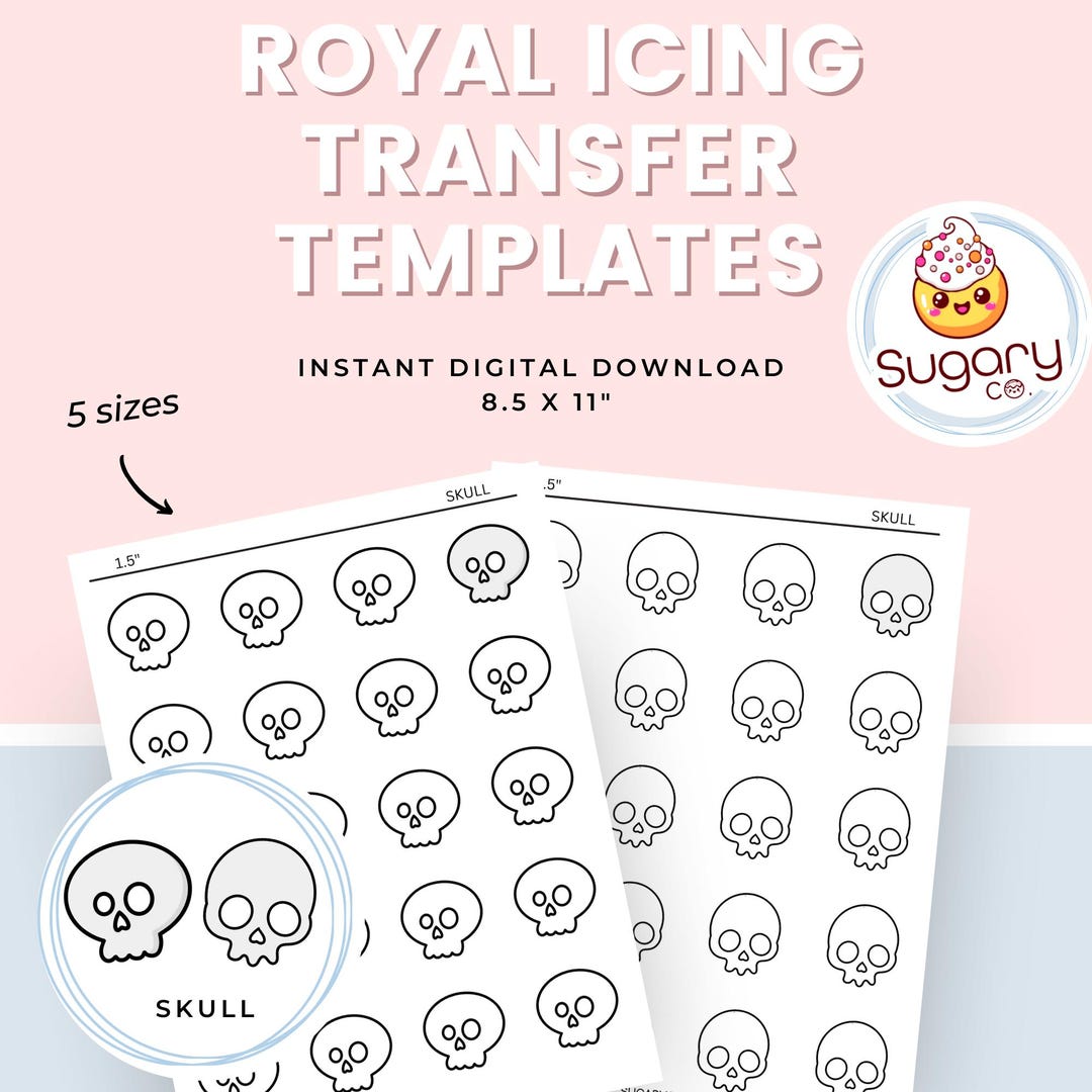 SKULL Royal Icing Transfer Sheets, Set of 5 Printable Sheets, Digital ...