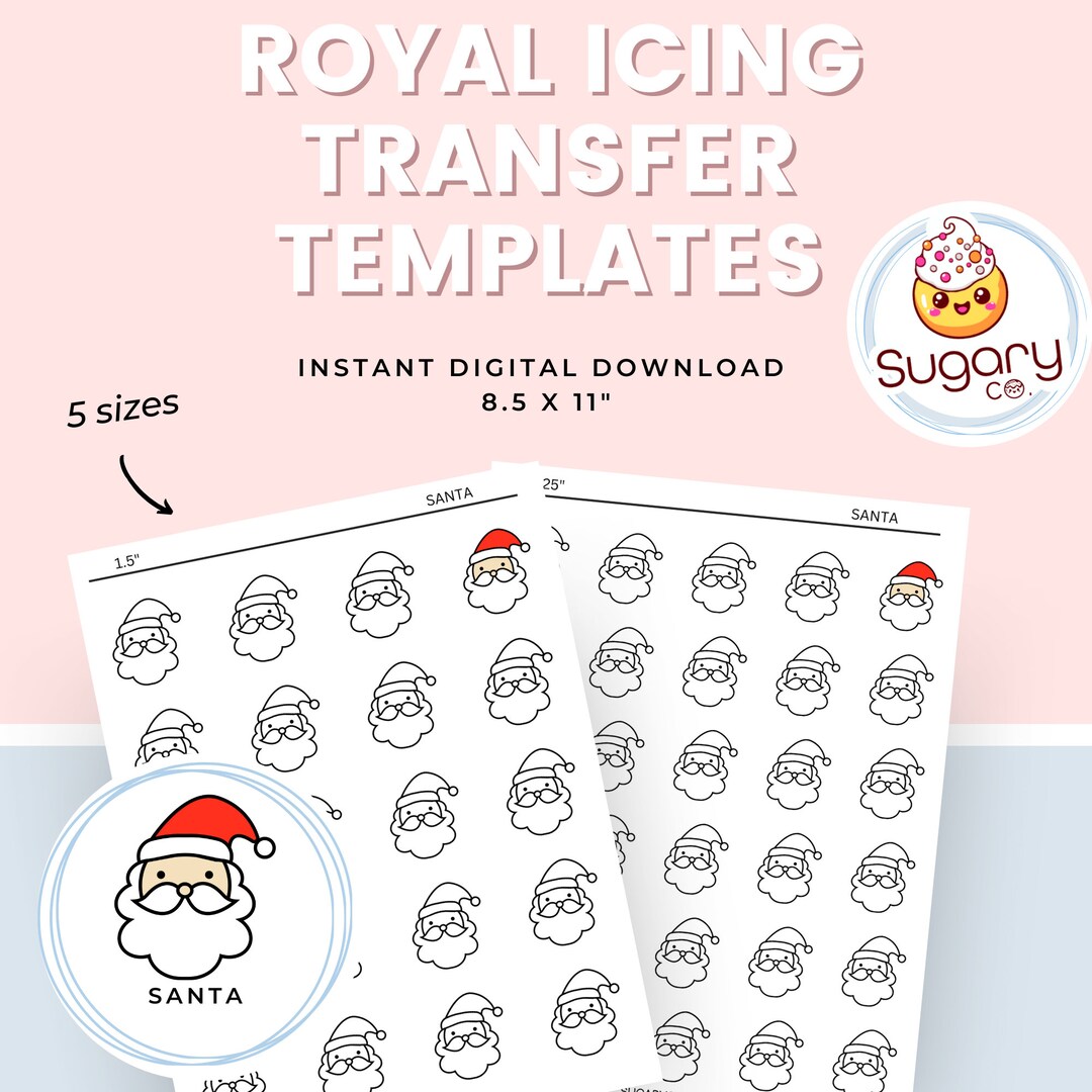 SANTA Royal Icing Transfer Sheets, Set of 5 Printable Sheets, Digital ...