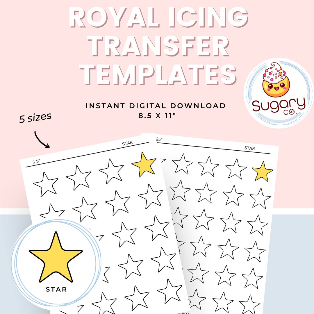 STAR Royal Icing Transfer Sheets | Royal Icing Template | Set of 5 ...