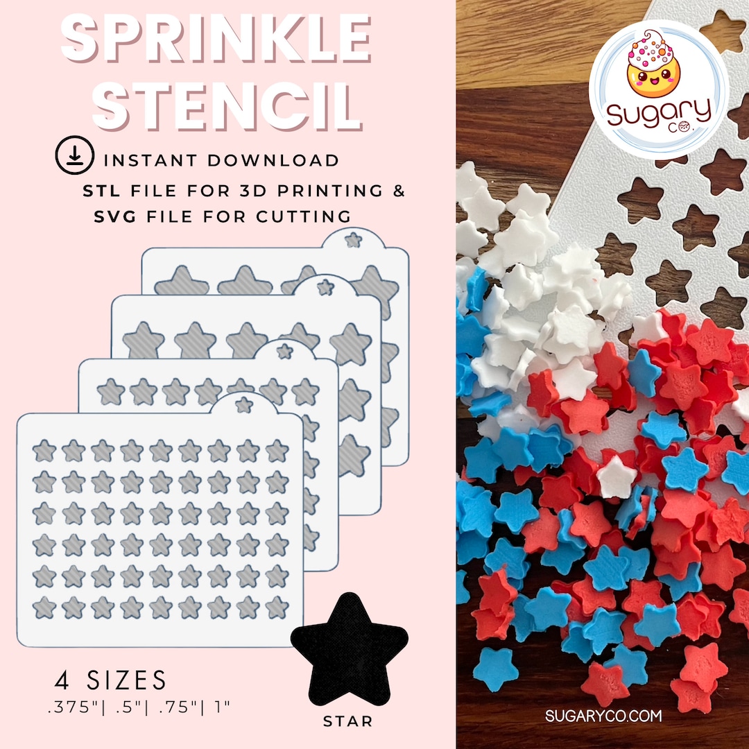 STARS Sprinkle Stencil (4 Sizes) Digital Download - STL File for 3D ...