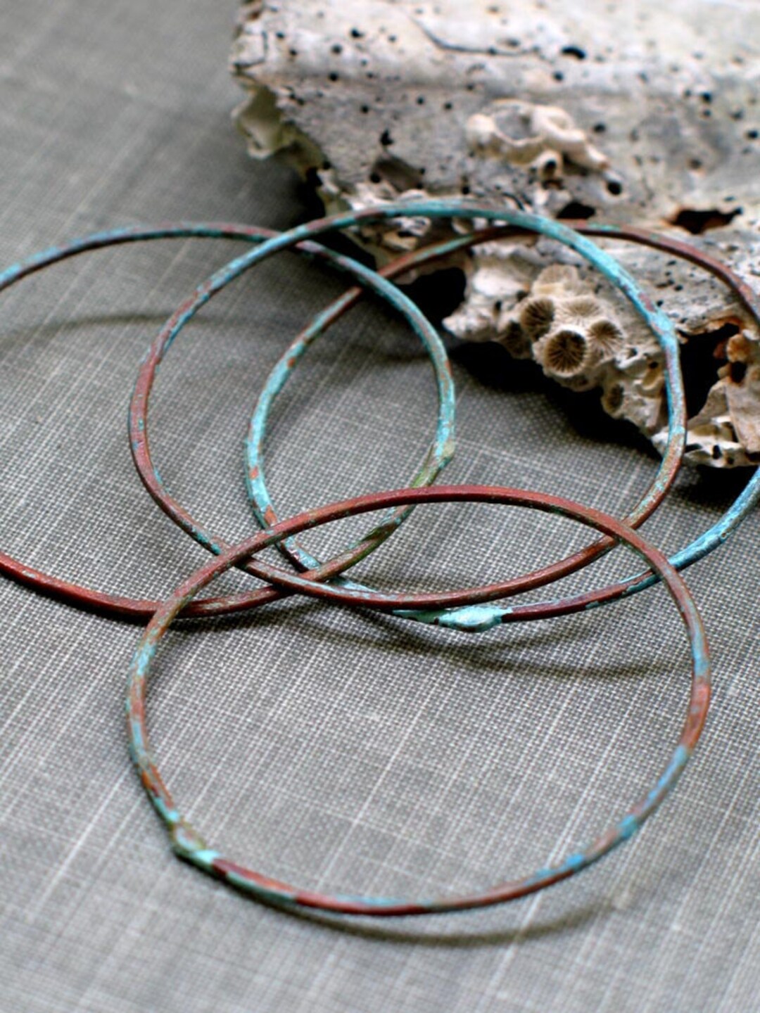 1.5 Inch Aqua Hoops- Set of 4 Verdigris Green Patina Circles - Etsy