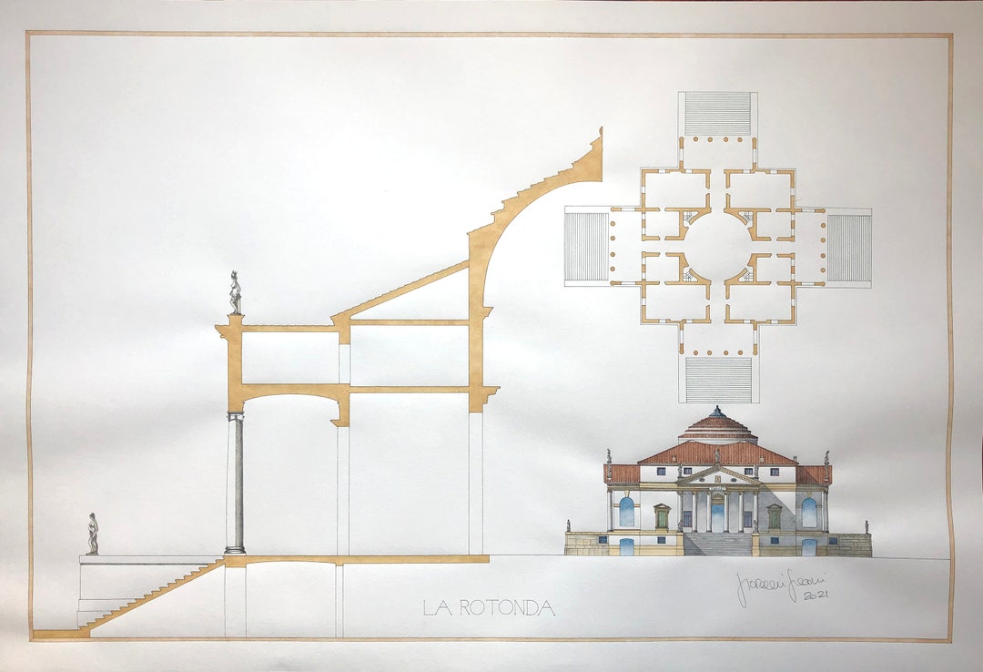 The Rotonda/rotunda, Villa Almerico, by Palladio, Cross Section, Floor ...