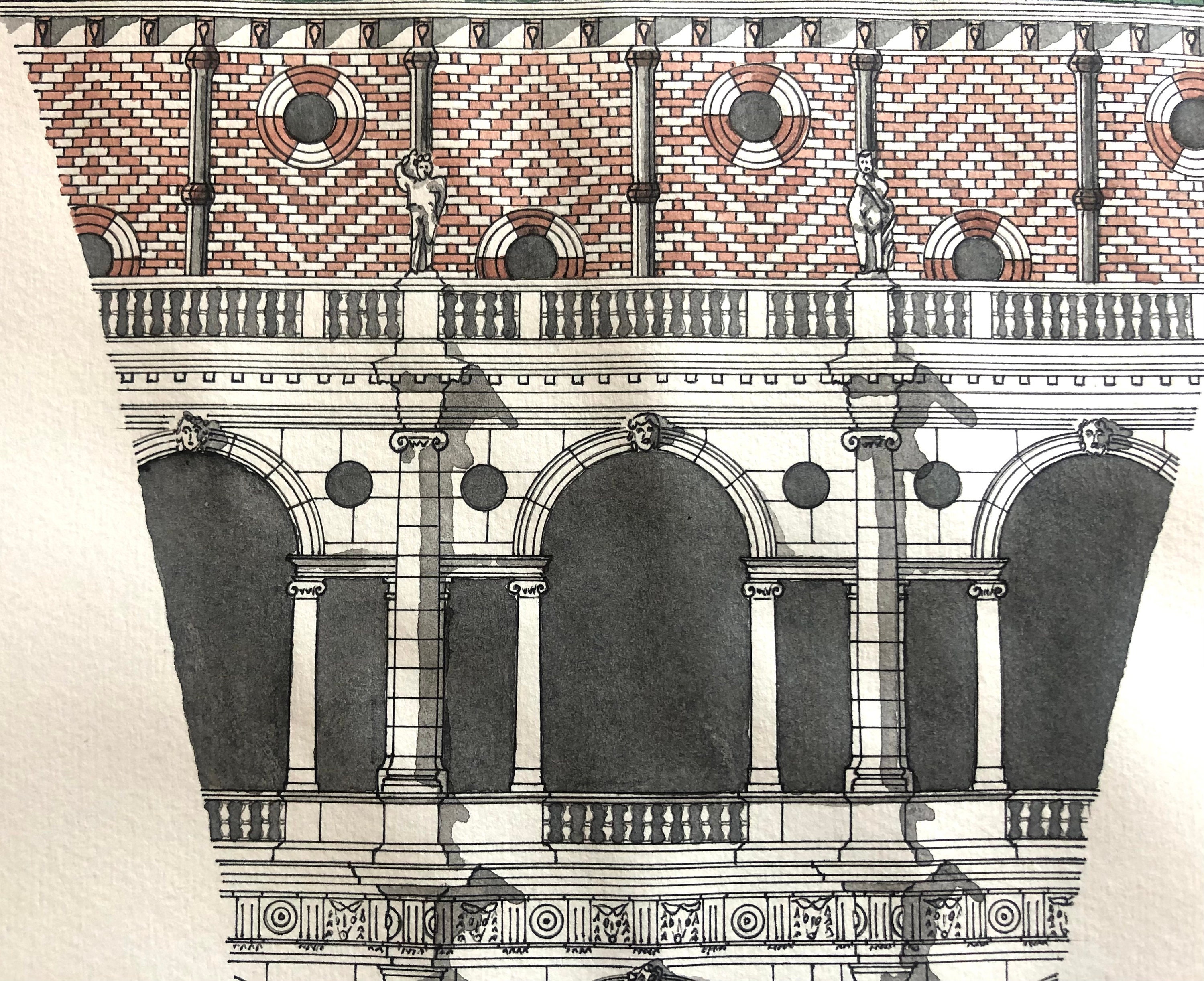 Basilica Palladiana by Palladio, in Vicenza, Italy. Detail/particolare Original Sketch, Black ...