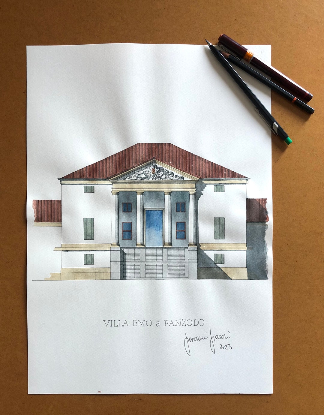 Villa Emo Watercolor Sketch, Palladio Architecture Art, Italian ...