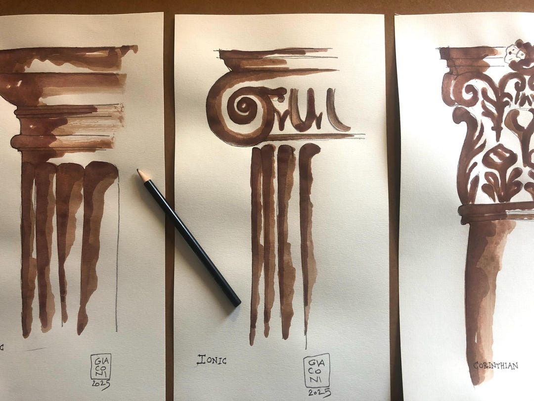 Doric, Ionic, Corinthian Capitals, Sketches/details Made With Ink ...