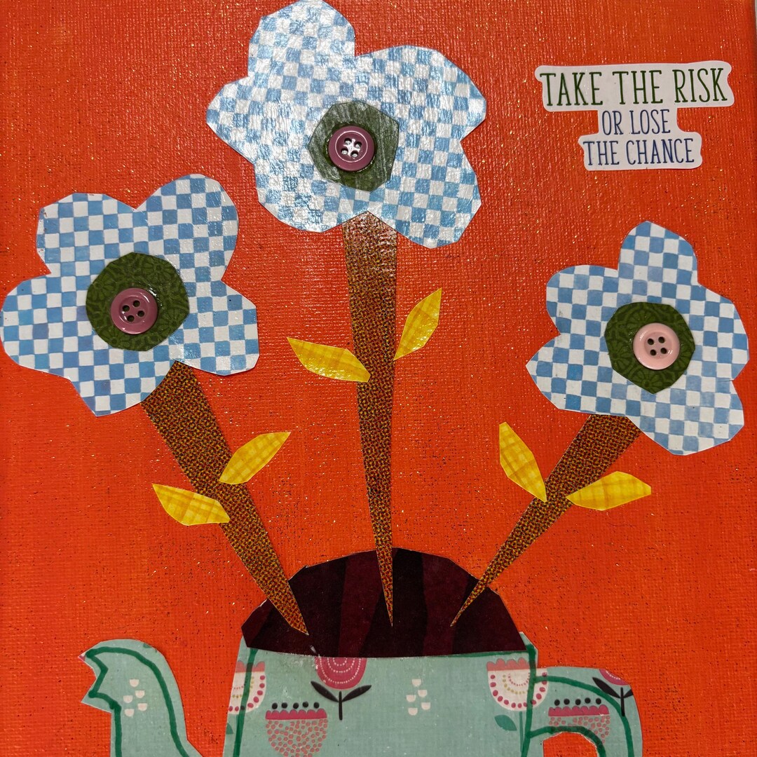 Painting Teapot Button Flower Collage Teapot Artwork Quote Handmade ...