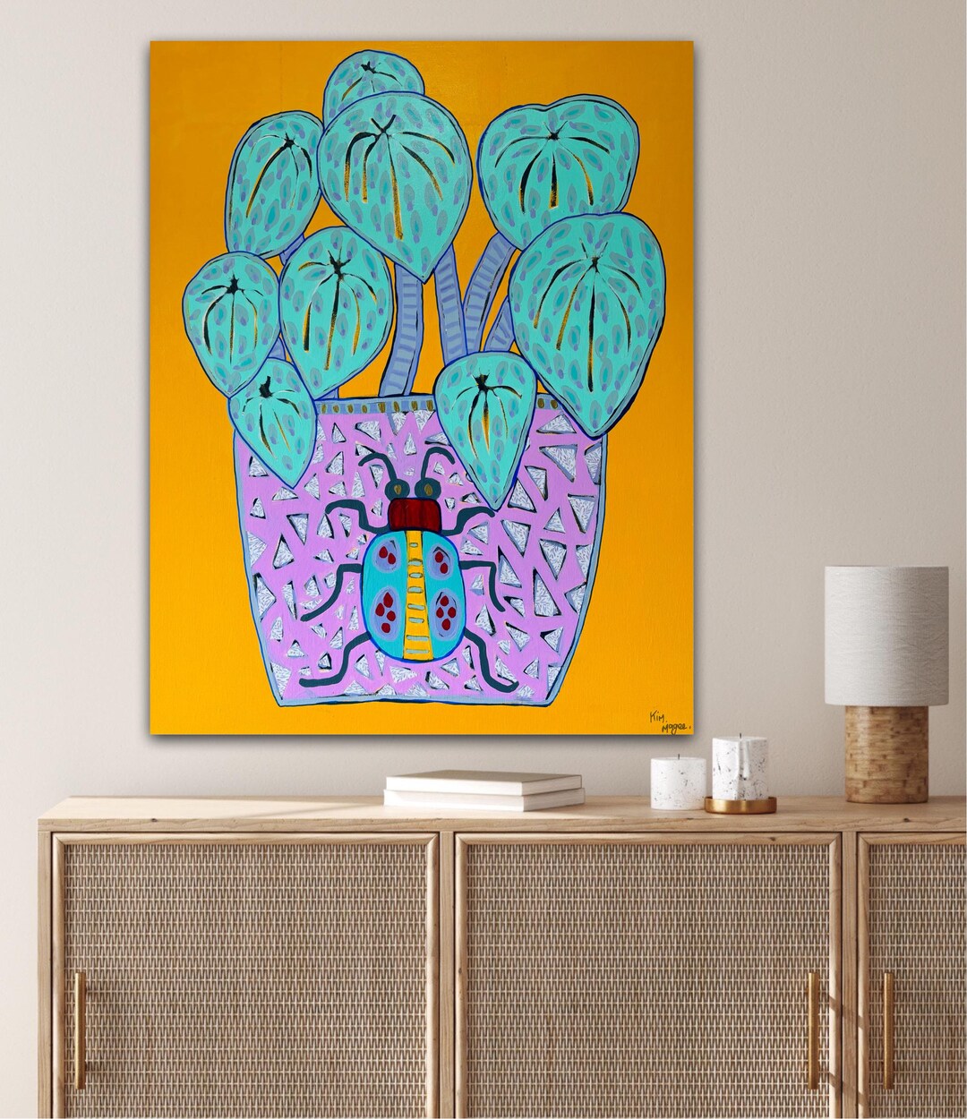 Bug Mosaic Pot Plant Painting, Collage Art on Canvas, Original Kim ...