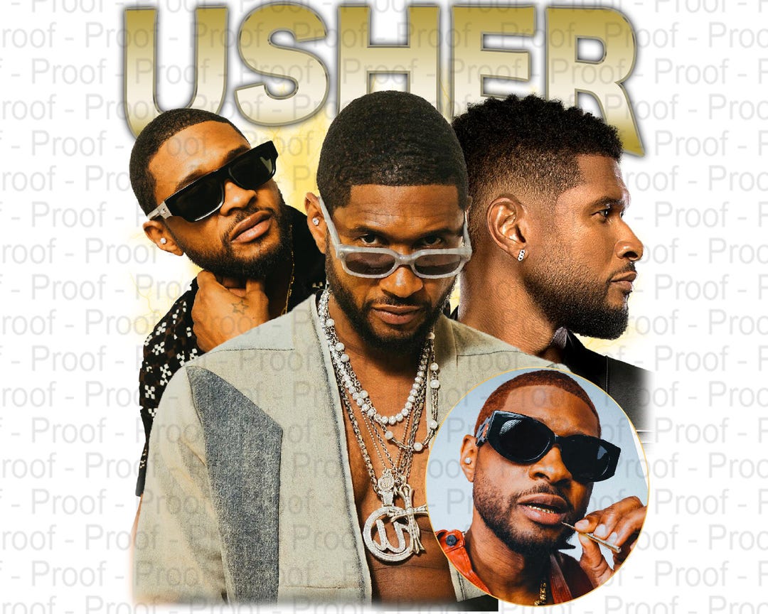 Usher Graphic T-shirt Design PNG DTF Poster PNG Printable Bootleg Tee ...