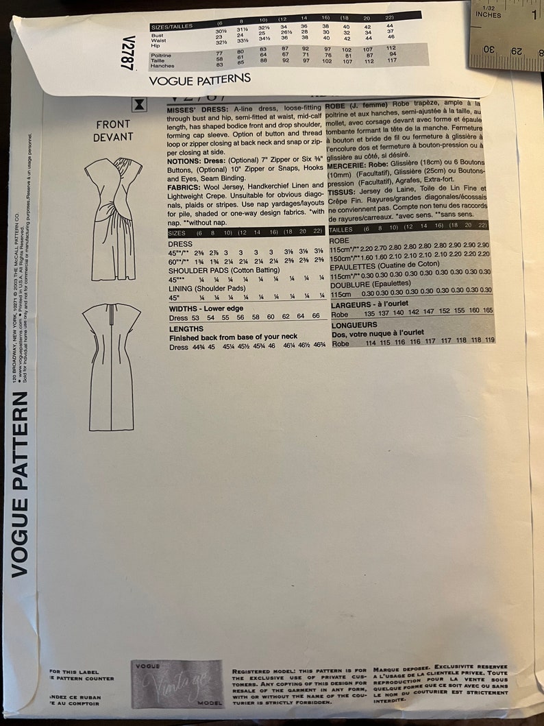 Vogue V2787 1948 Size 18-22 Dress Pattern UNCUT - Etsy