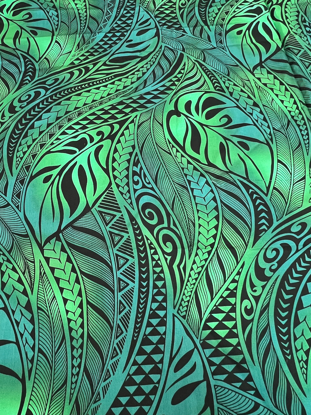 Polynesian Hawaiian Fabric Green Blue Tattoo Print - Etsy