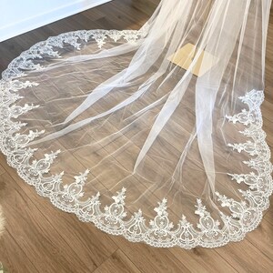 Cathedral Wedding Veil: Hand-stitched Lace Trim, 120 Inch Tulle Veil - Etsy