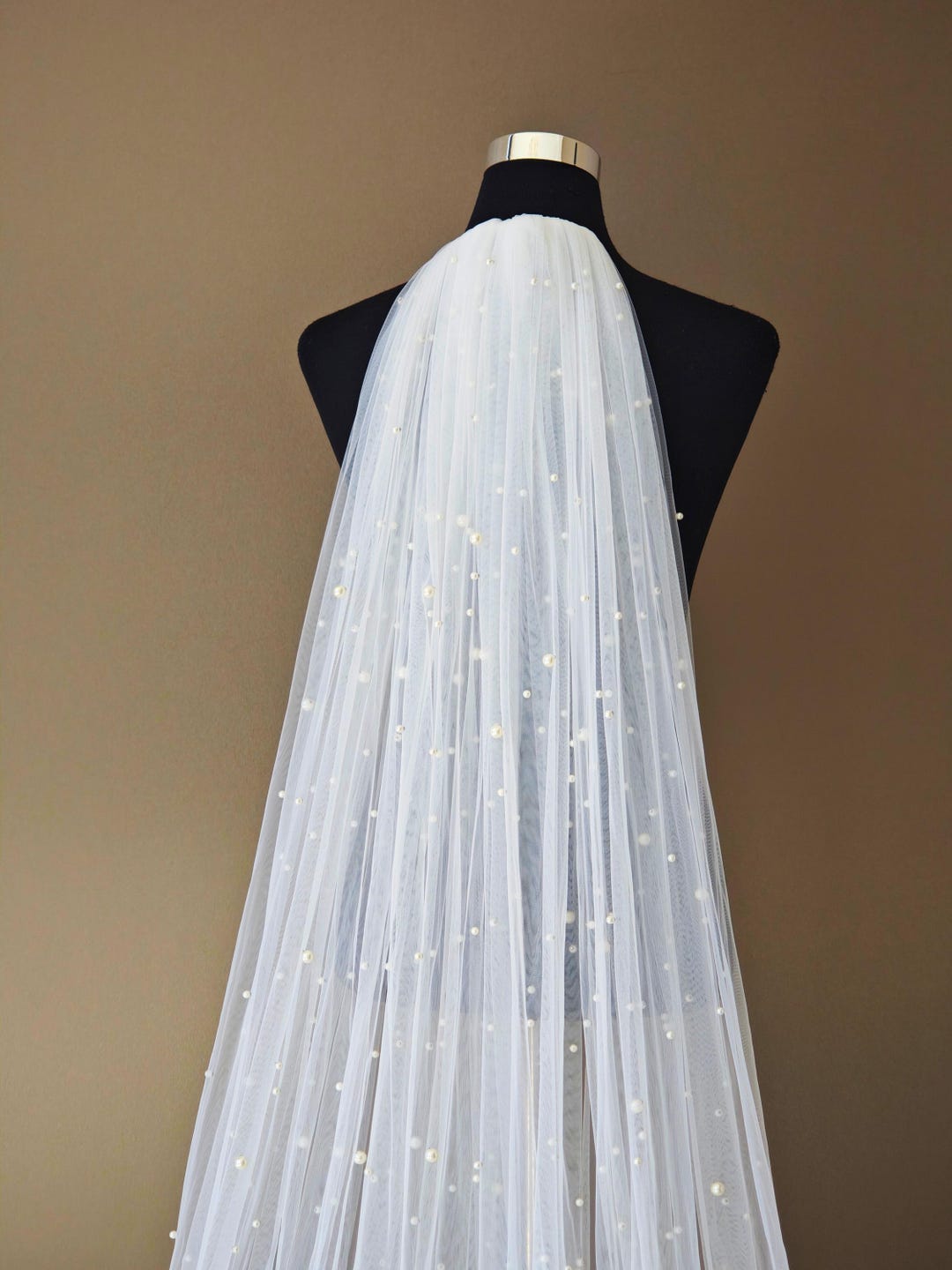 Cathedral Wedding Veil: 120 Inch Pearl Edge, Scattered Pearls - Etsy