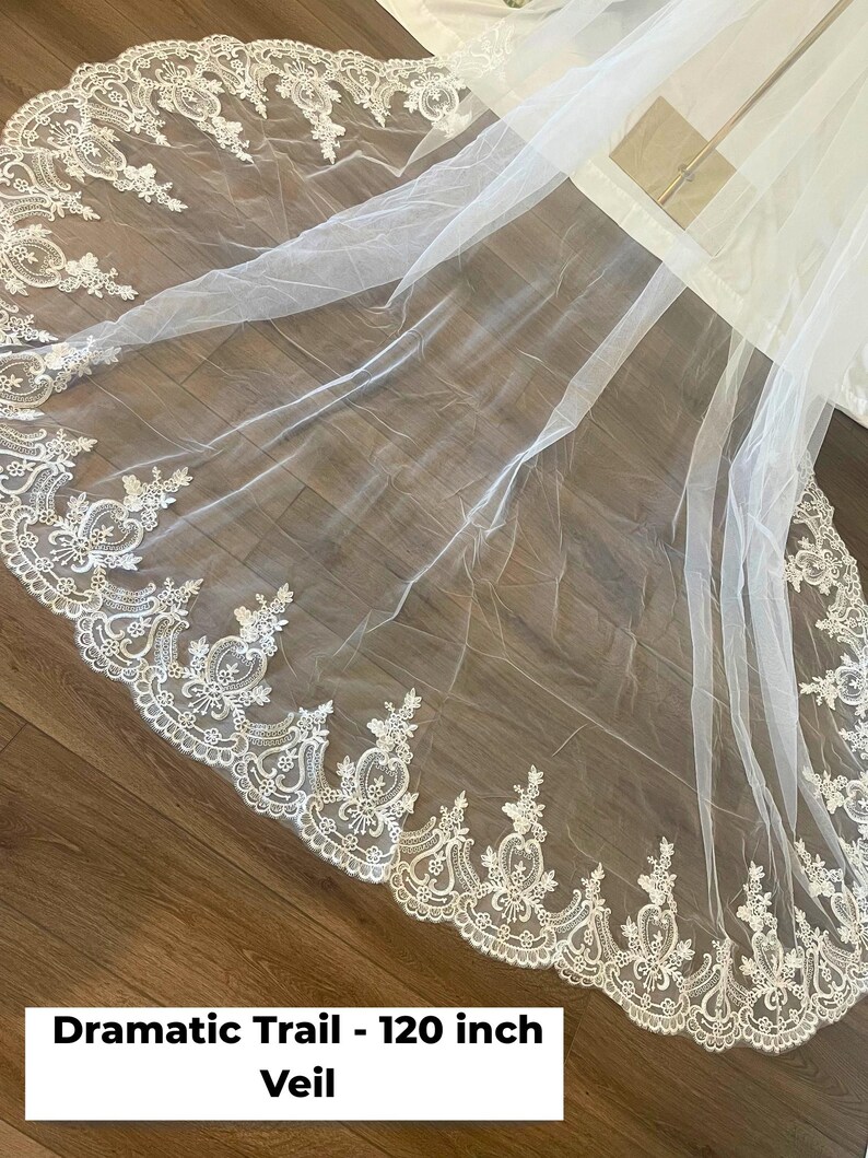 Cathedral Wedding Veil Lace Trim Vintage Inspired Luxury Long Elegant ...