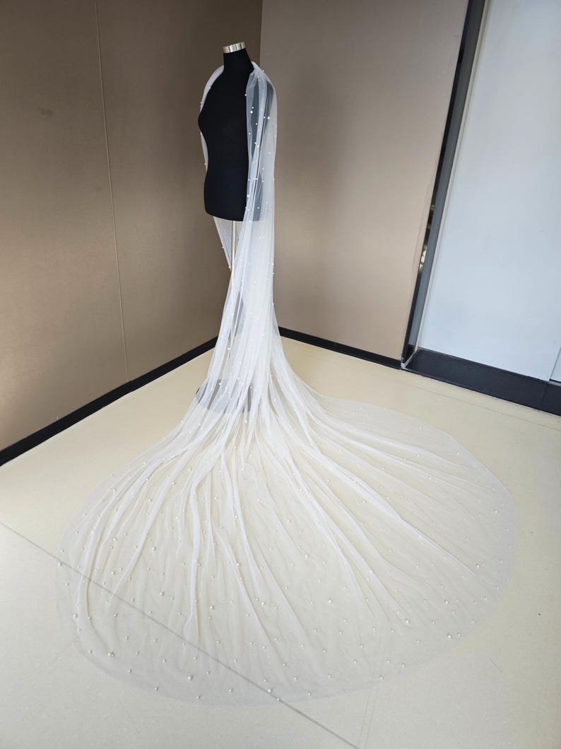 Cathedral Wedding Veil: 120 Inch Pearl Edge, Scattered Pearls - Etsy