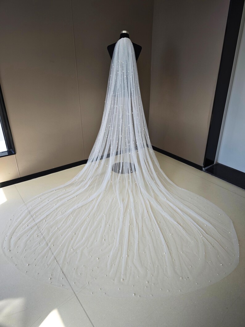 Cathedral Wedding Veil: 120 Inch Pearl Edge, Scattered Pearls - Etsy