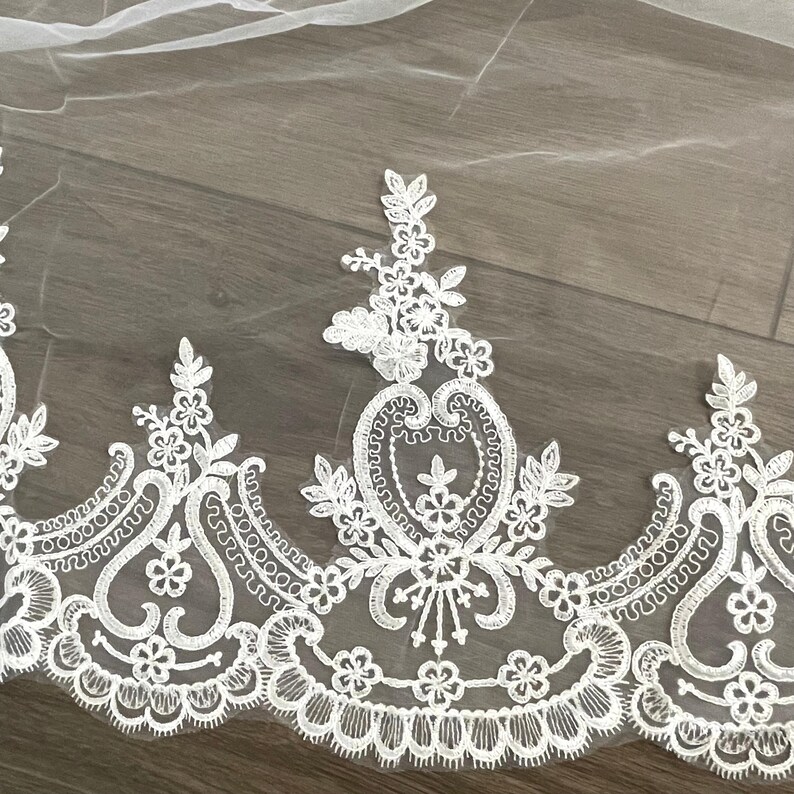 Cathedral Wedding Veil Lace Trim Vintage Inspired Luxury Long Elegant ...