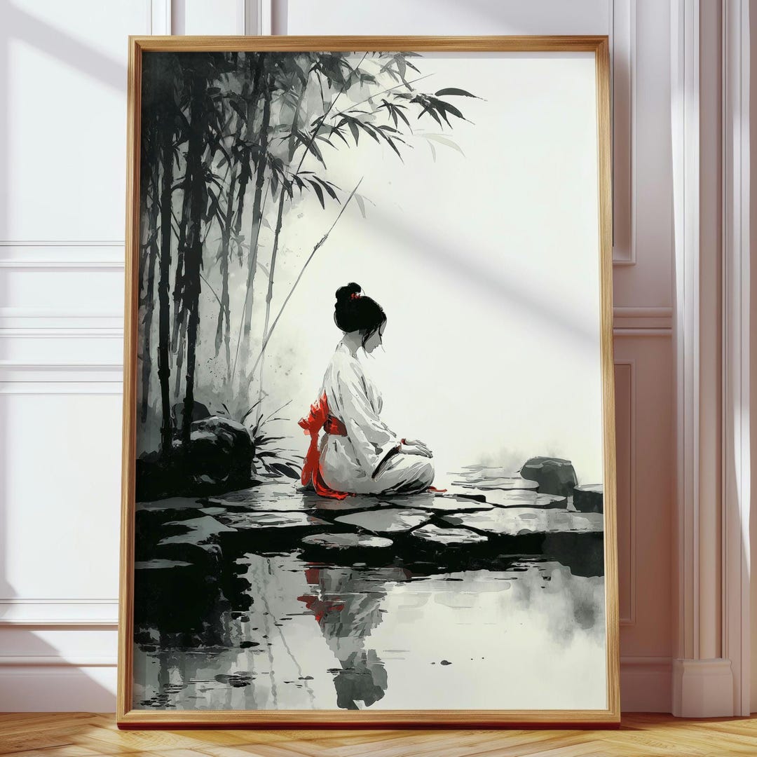 Japanese Zen Geisha Poster | Japanese Minimal Art Print | Meditative ...