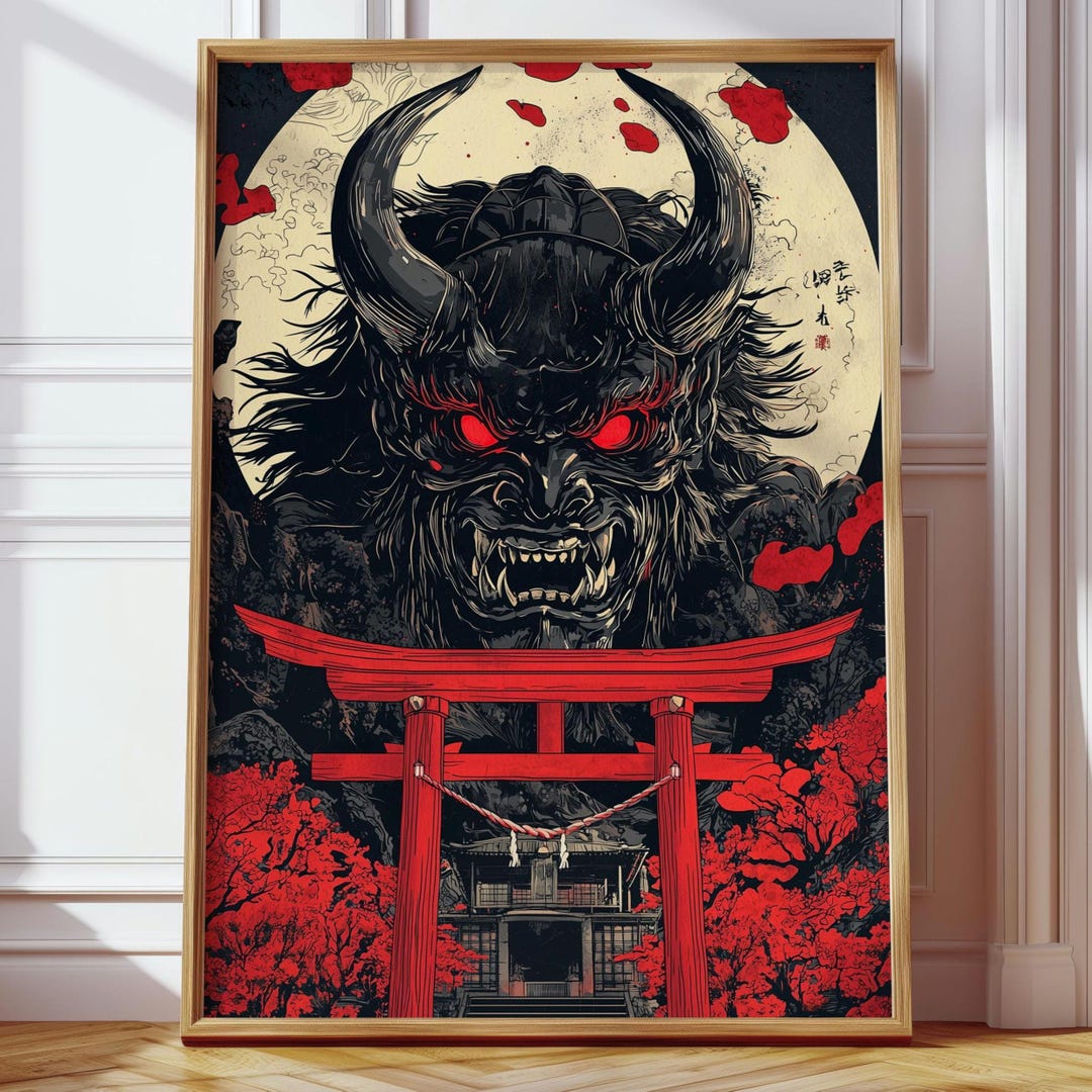 Oni Torii Shrine Poster – Japanese Demon Wall Art, Dark Mythology Print ...