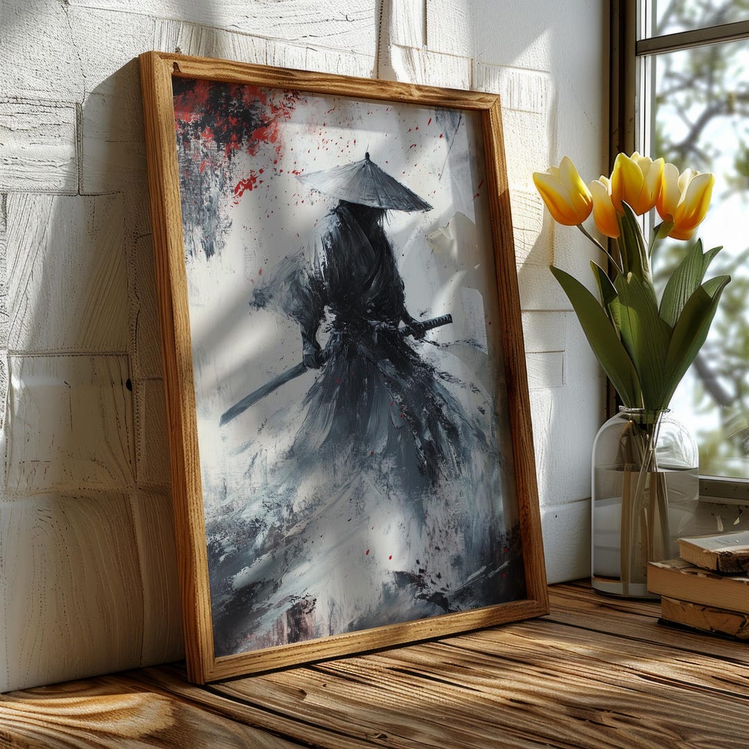 Japanese Samurai Digital Download Gift | Dark Sumi-e Warrior Art | Zen ...