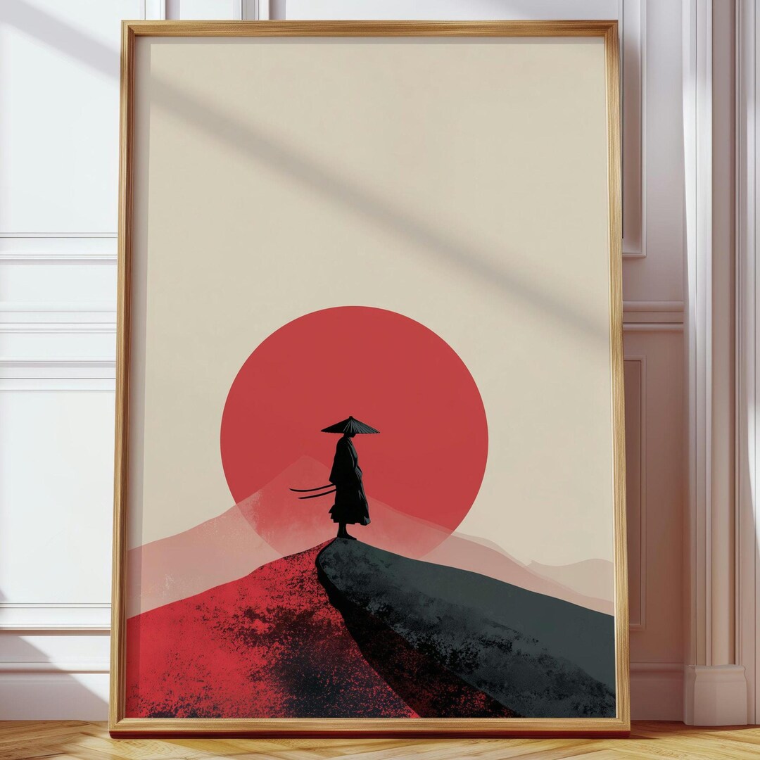 Japanese Samurai Sun Poster – Minimalist Red Sun Wall Art, Ronin ...