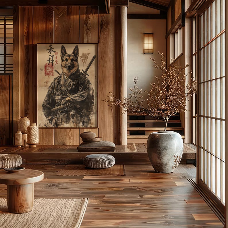 Samurai German Shepherd Poster | Japanese Warrior Dog Art Print ...