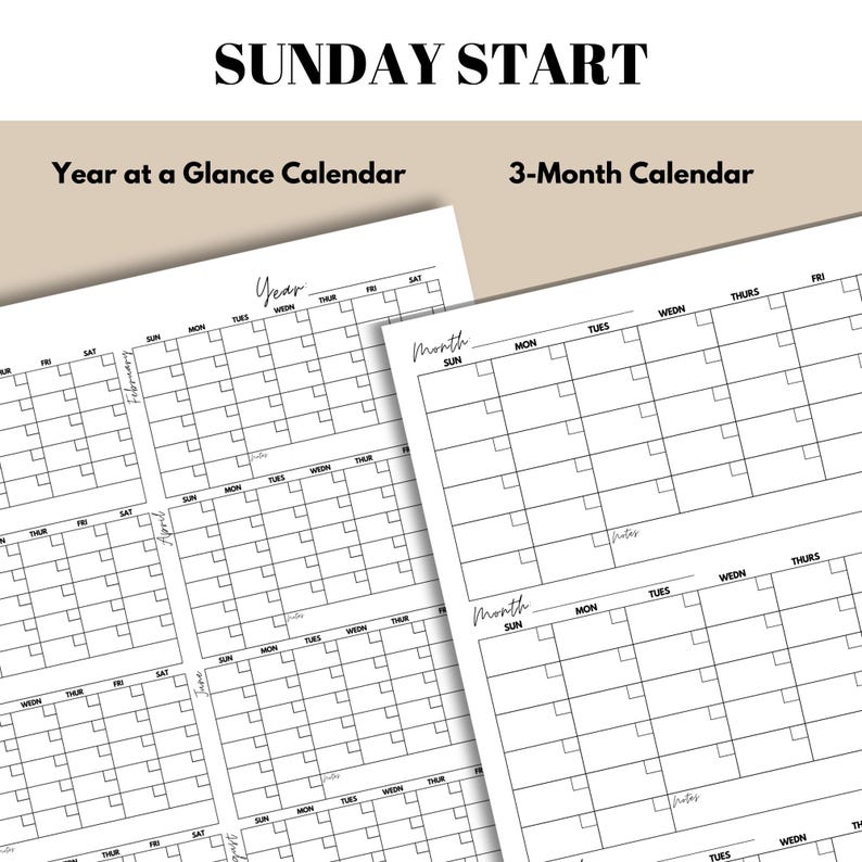 Blank Calendar Printable: 3 Month and Yearly Poster Size (digital ...