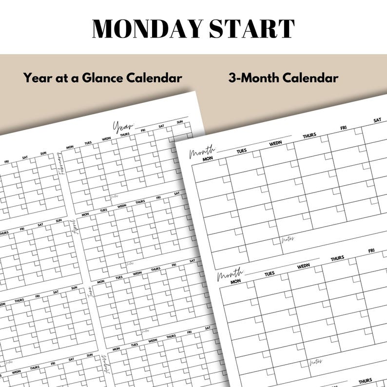 Blank Calendar Printable: 3 Month and Yearly Poster Size (digital ...
