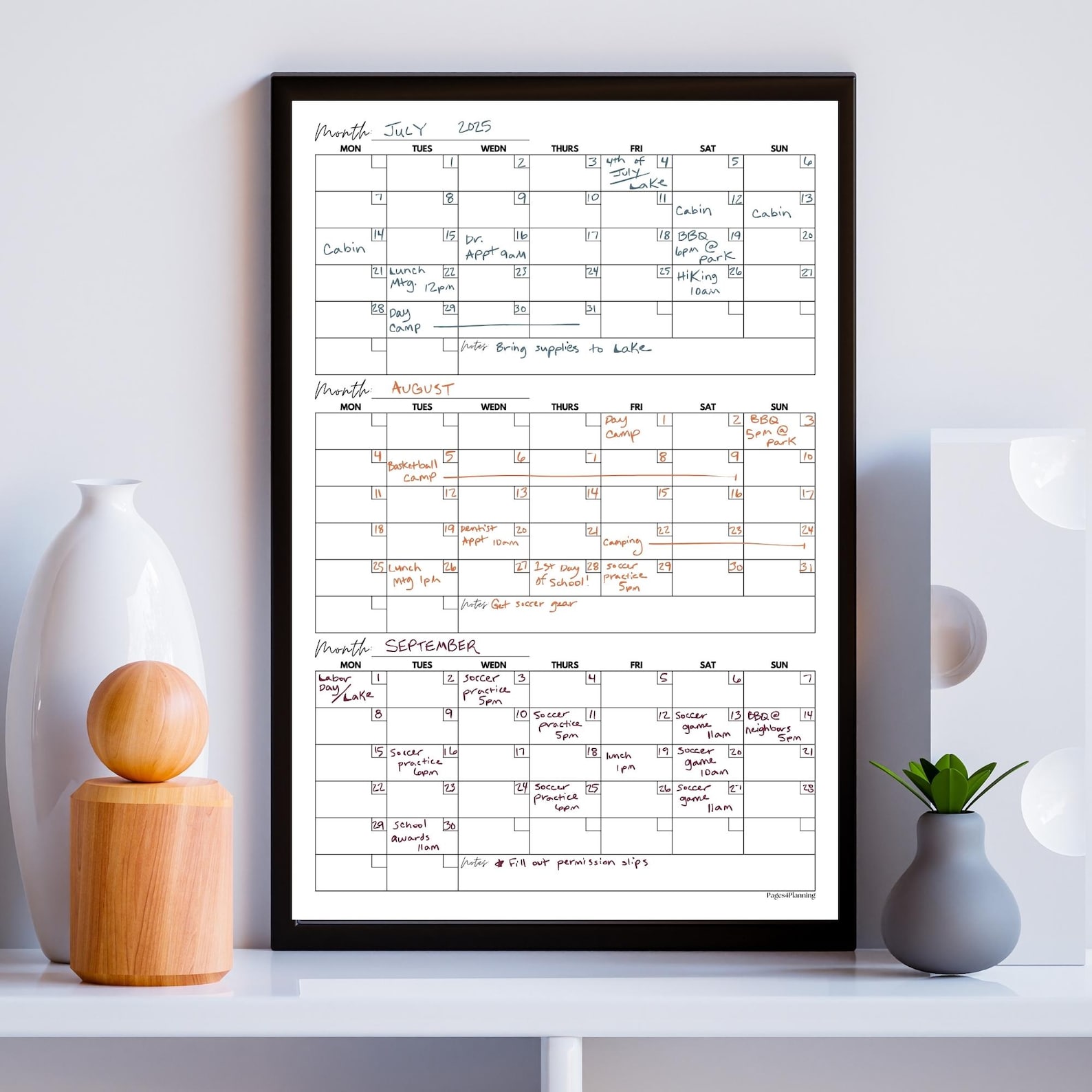 Blank Calendar Printable: 3 Month and Yearly Poster Size (digital ...