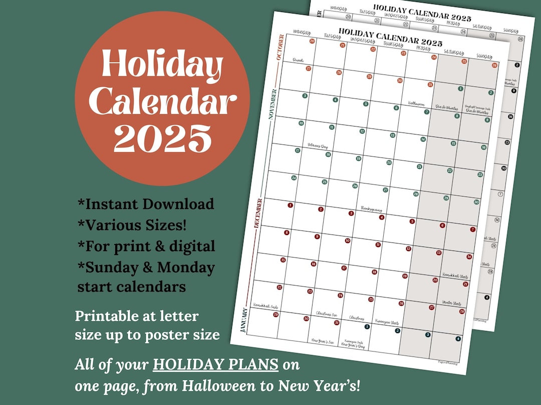2025 Holiday Calendar: Fall & Winter Planner (digital Download PDF) - Etsy