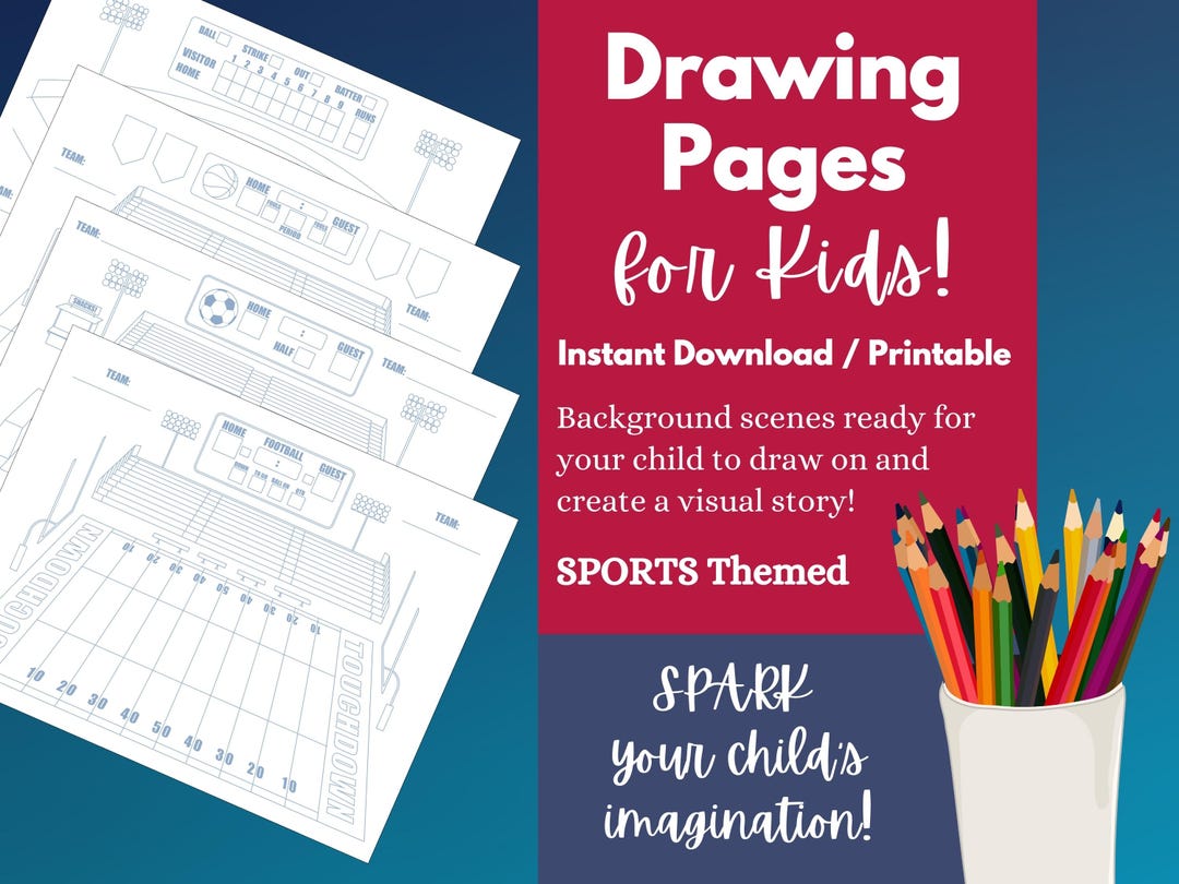 Sports Drawing Prompts for Kids: Football, Soccer, Baseball, Basketball ...