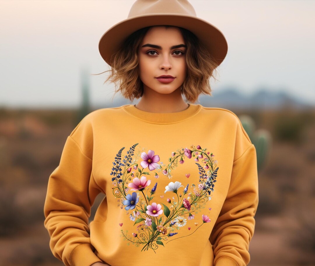 Flower Sweatshirt, Floral Graphic Sweater, Floral Long Sleeve, Flower T ...